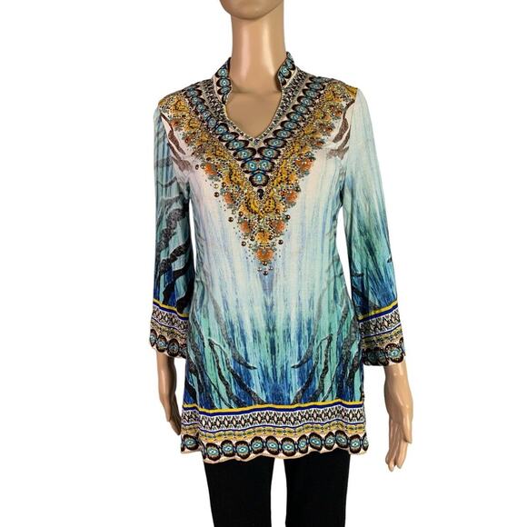 V Cristina | Tops | V Cristina Womens Size Medium Boho Blouse Beaded ...